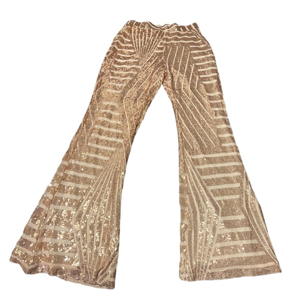 Pants & Jumpsuits | Gold Sequin Pants Wide Bottom | Poshmark